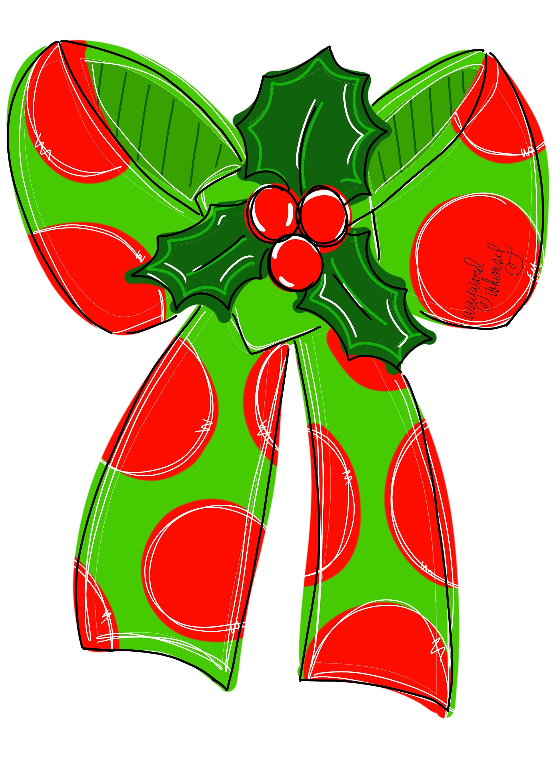 Christmas Bow With Holly Door Hanger Downloadable File Printable ...