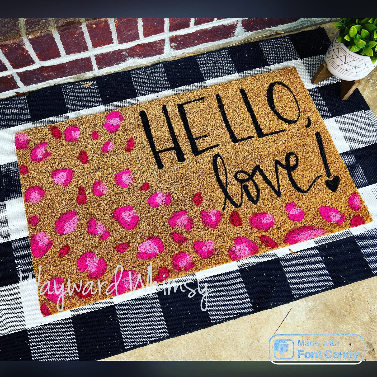 Handlettered Coir Doormat Pink Animal Print Hello Love - Etsy