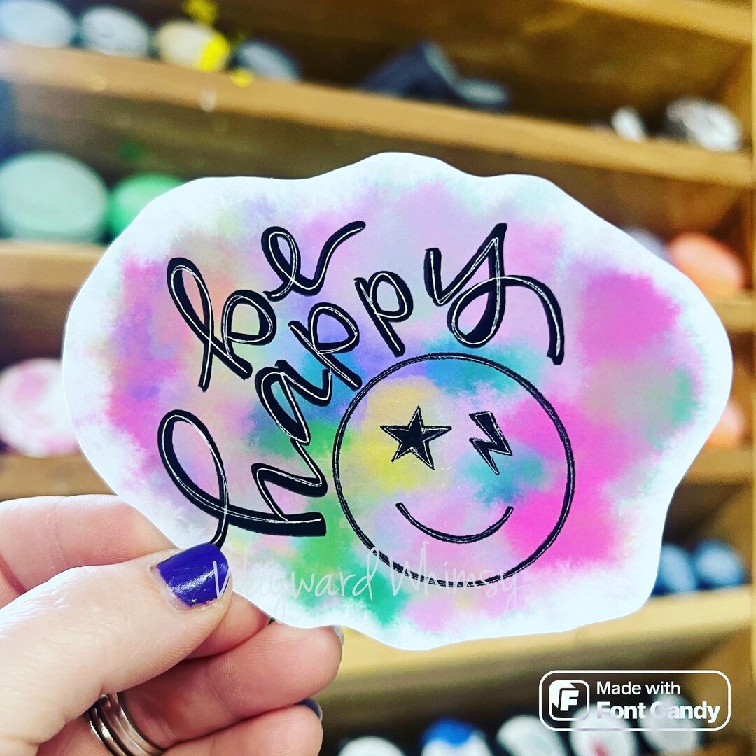 Be Happy Vinyl Sticker - Water and Fade Resistant - Hand Drawn Art ...