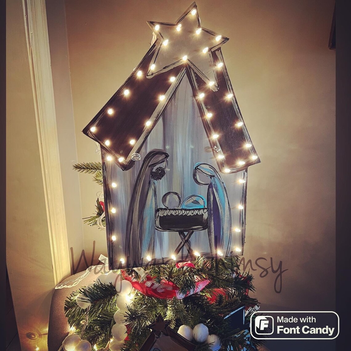 LIGHTED Nativity Wooden Tree Topper - Etsy