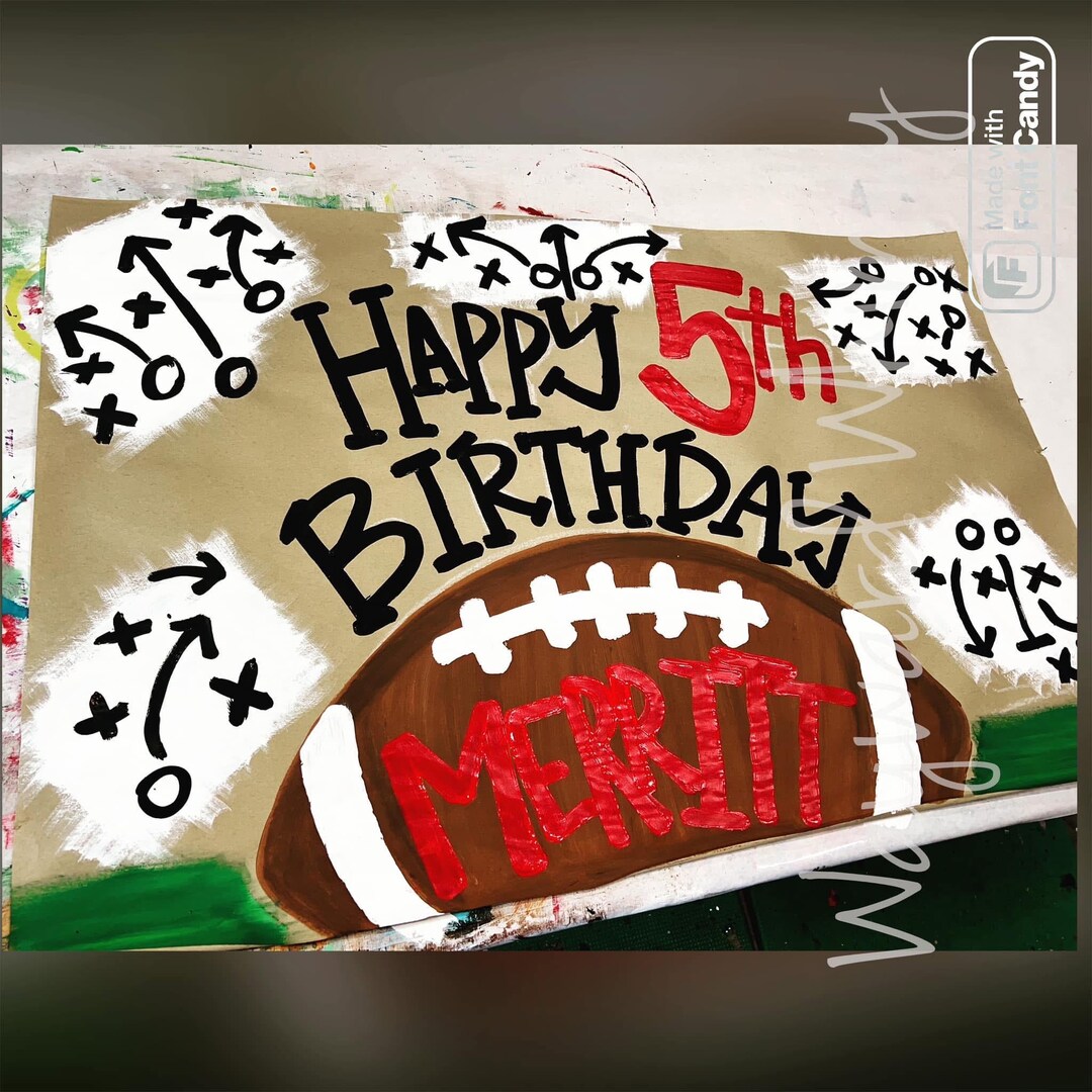 Hand Painted Custom Football- First Down Theme Birthday Banner- Kraft ...