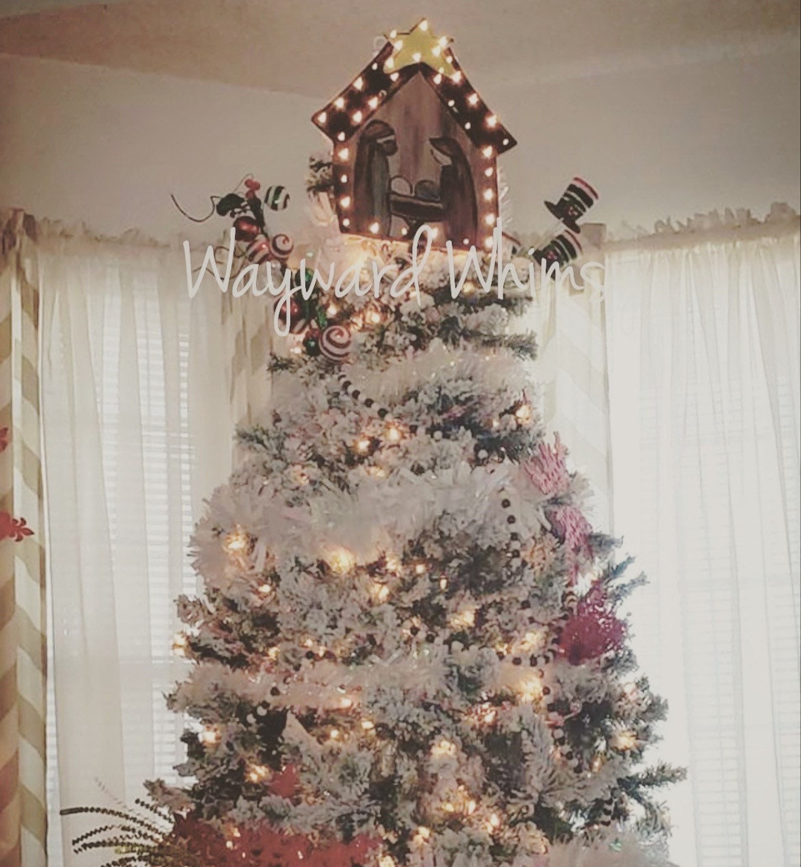 LIGHTED Nativity Wooden Tree Topper - Etsy