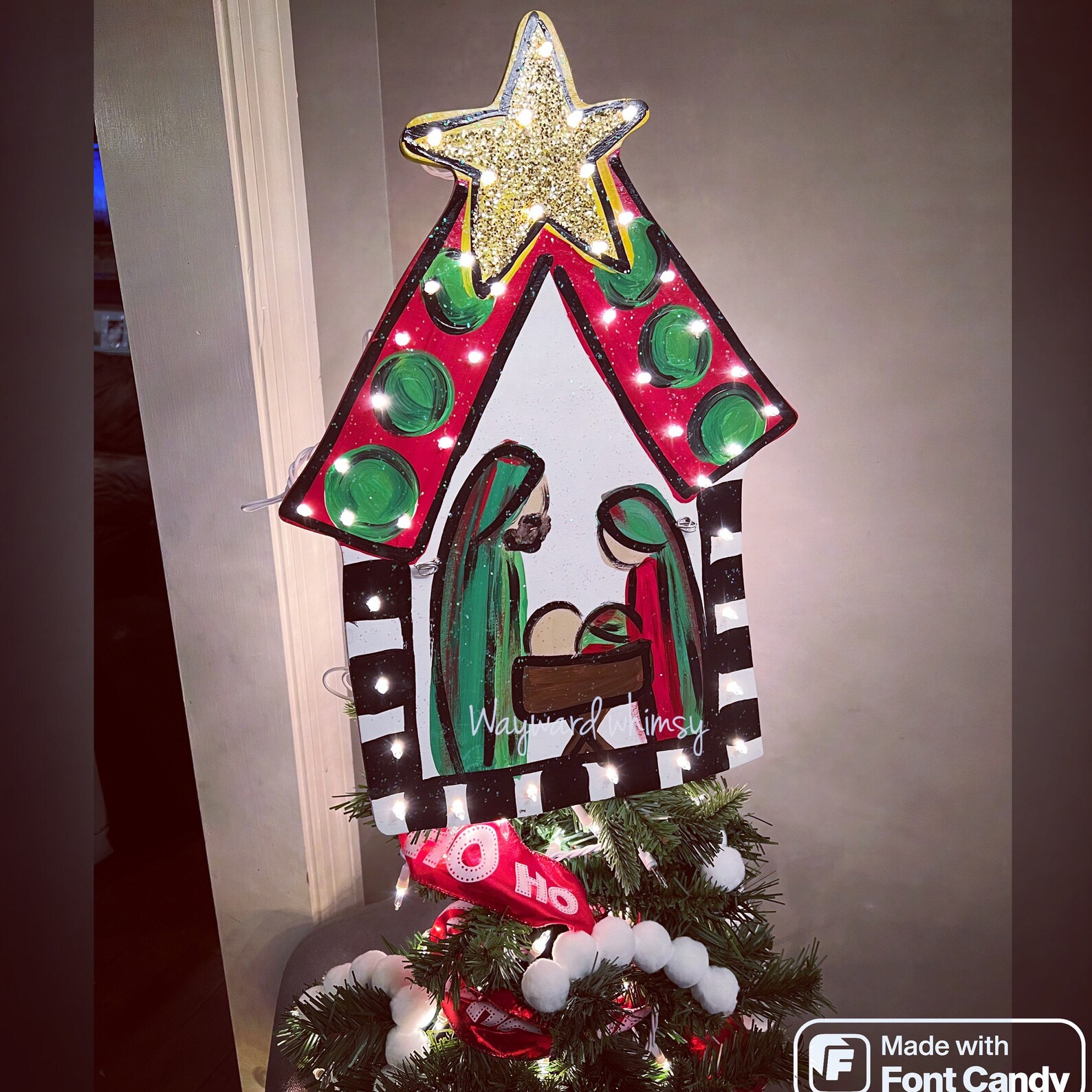 LIGHTED Nativity Wooden Tree Topper - Etsy