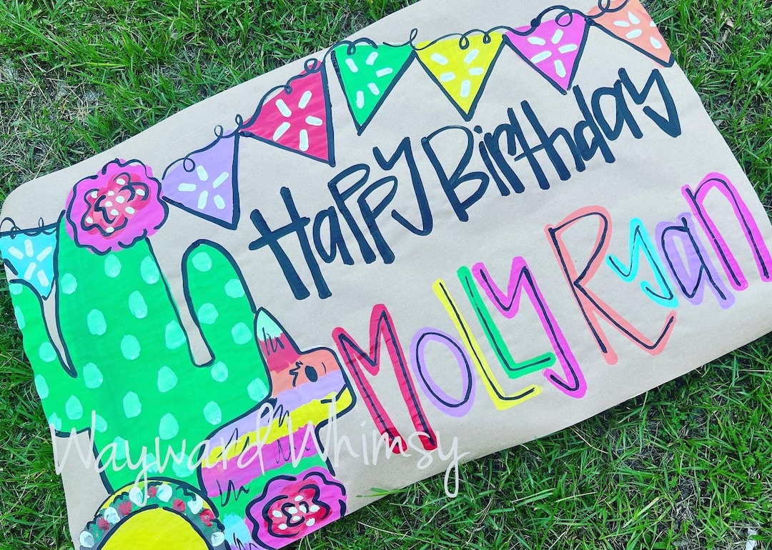 Fiesta Theme Hand Painted Custom Party Banner- Birthday Banner- Kraft ...