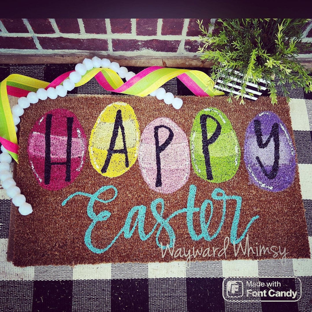 Handlettered Coir Doormat- Happy Easter Eggs 30x17 - Etsy