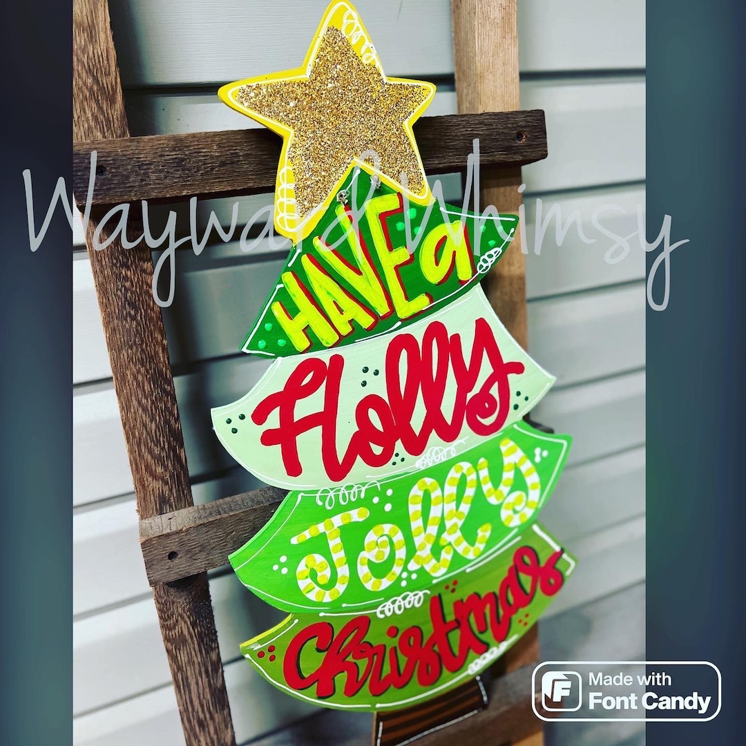 Holly Jolly Christmas Tree Wood Cut Out Door Hanger - Etsy