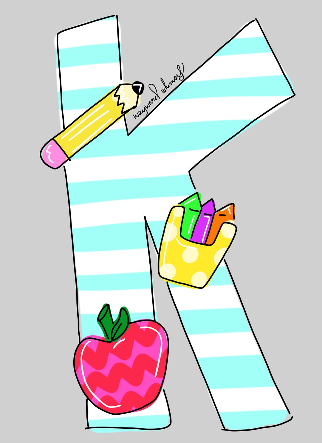 Letter K With School Supplies- Whimsical Font Door Hanger Downloadable ...