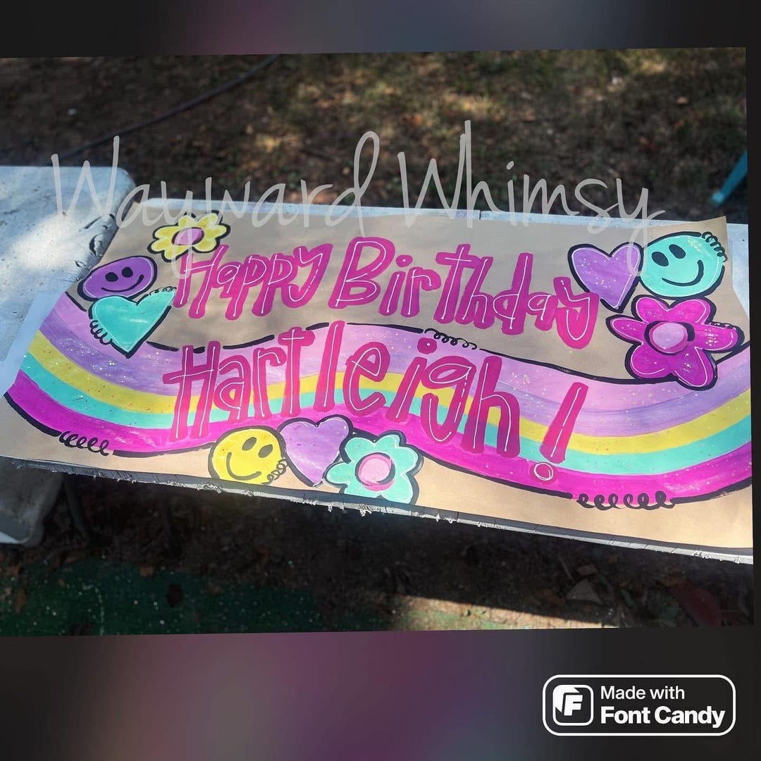 Hand Painted Custom Groovy Retro Rainbow Vibes Theme Birthday Banner ...