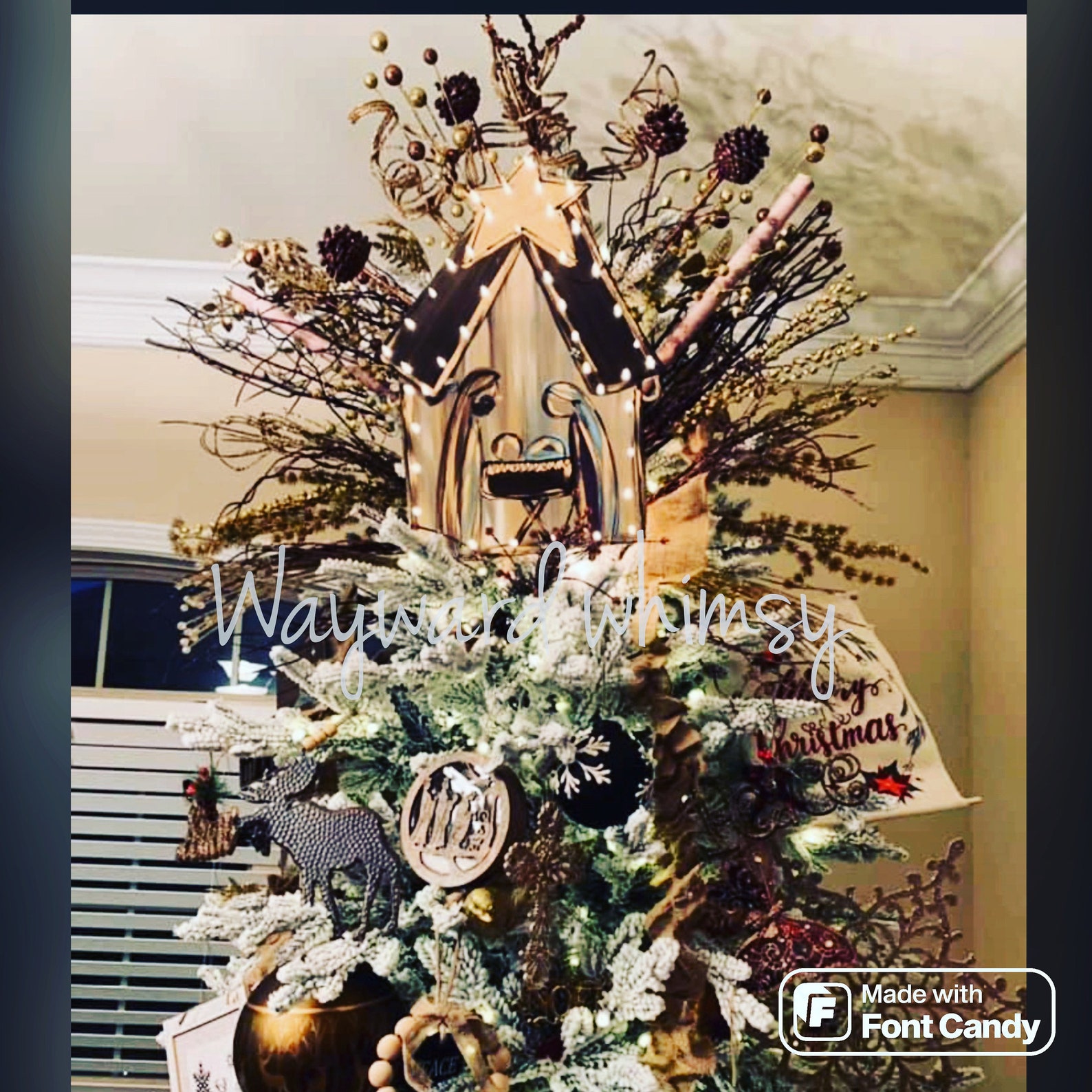 LIGHTED Nativity Wooden Tree Topper - Etsy