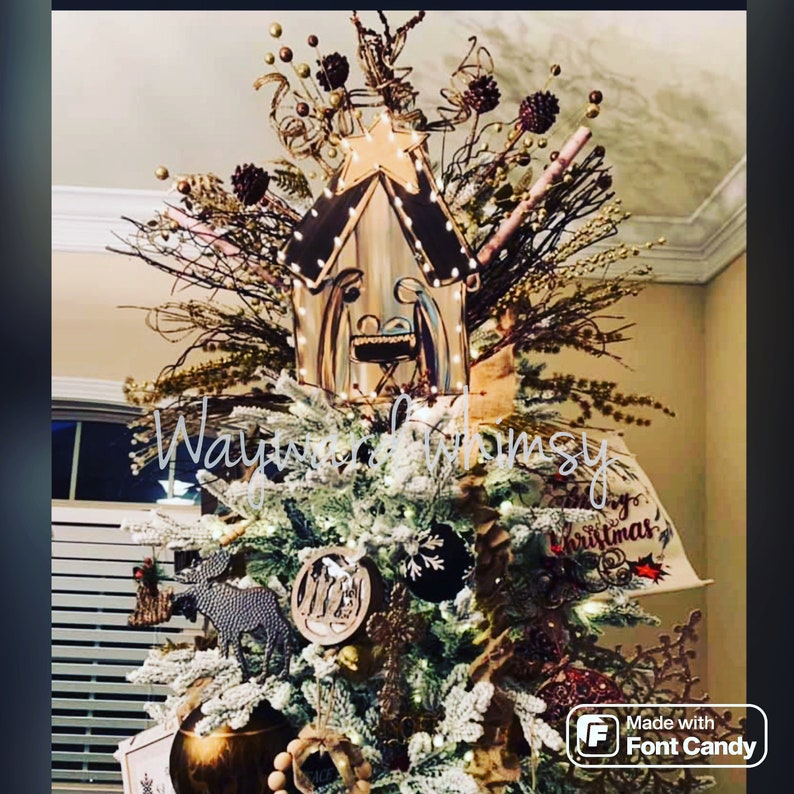 LIGHTED Nativity Wooden Tree Topper - Etsy