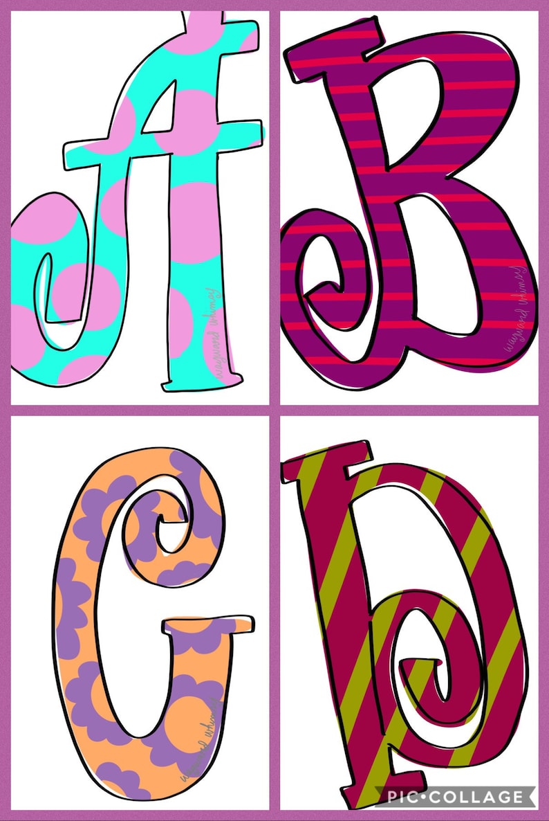 26 Letter Alphabet- Hand Lettered Curly Whimsical Font Door Hanger ...
