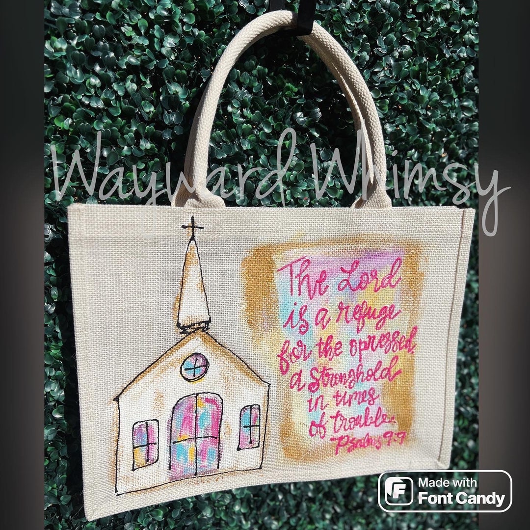 Chapel- Church- You Choose Bible Verse- Hand Painted Jute Canvas Tote ...