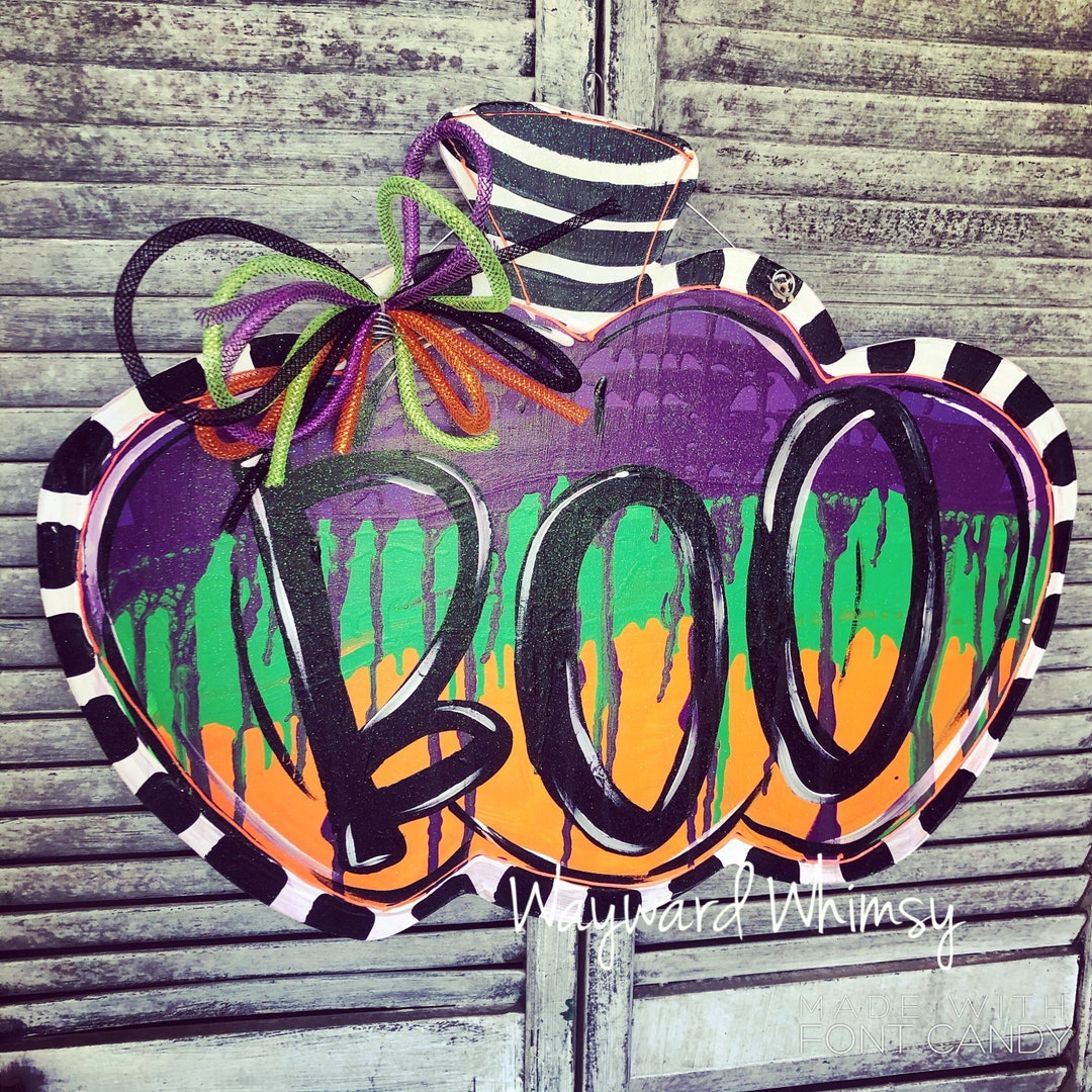 Boo Pumpkin With Drip Painting Background Wood Cut Out Hanger - Etsy