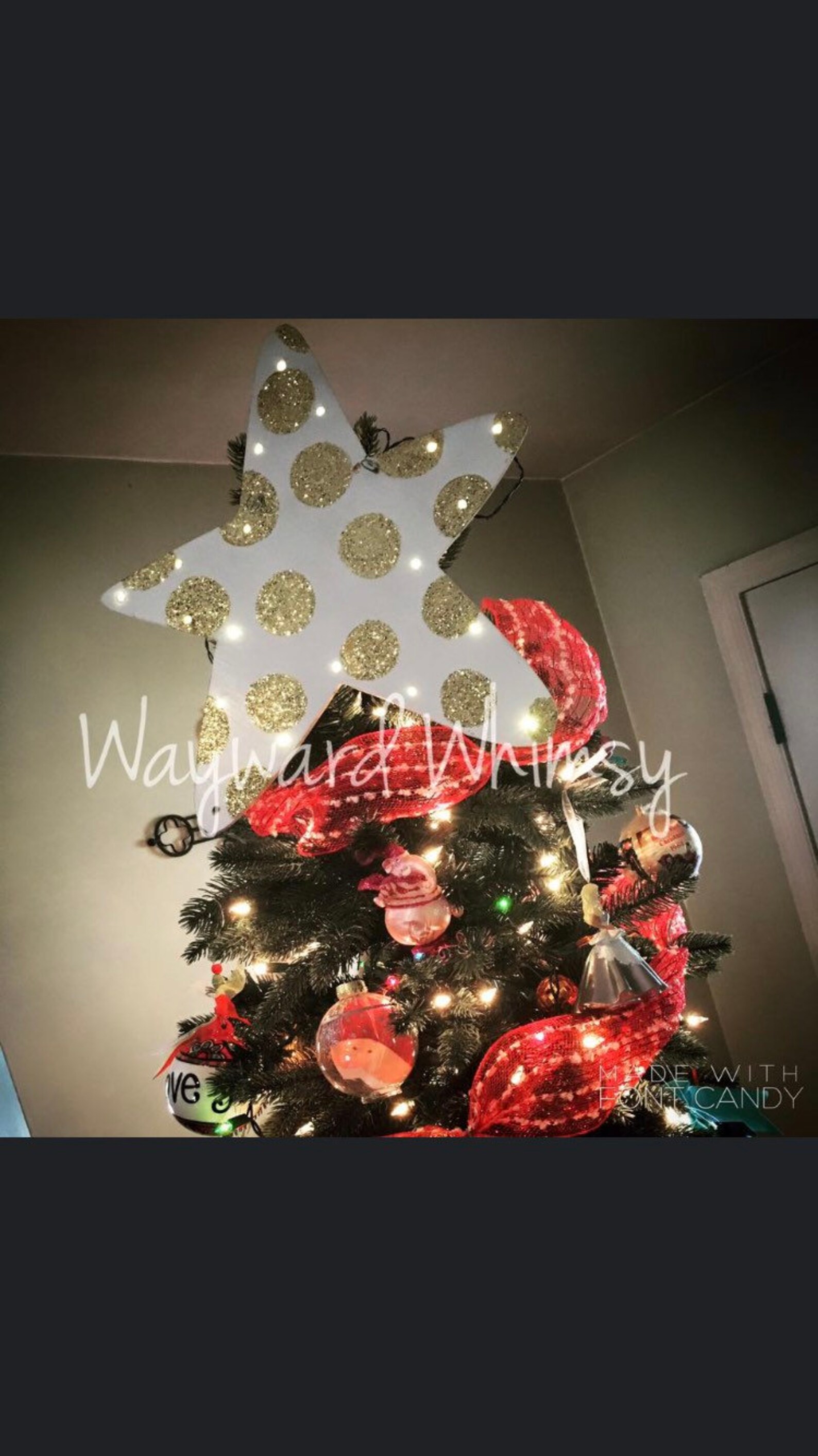 LIGHTED Glitter Polka Dot Wooden Tree Topper | Etsy