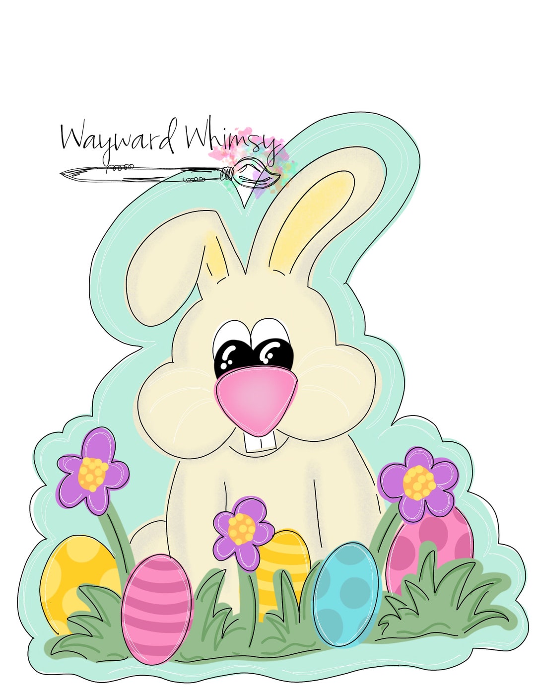 Spring Easter Bunny With Eggs and Flowers Door Hanger Downloadable File ...