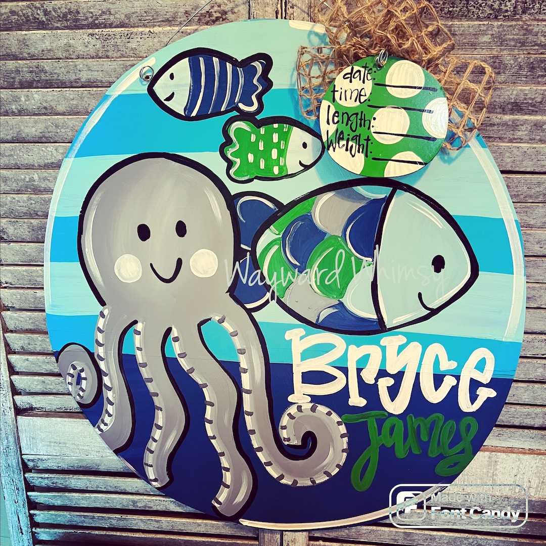 Octopus and Fish Baby Decor Wooden Door Hanger- Under the Sea- Marine ...