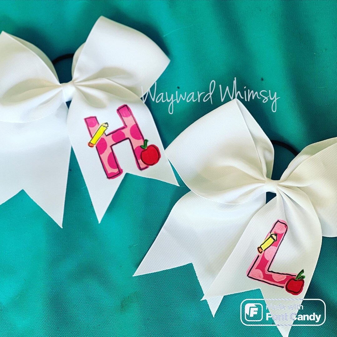 Back to School Initial Hair Tie Hair Bow- Hair Elastic- Hand Painted ...