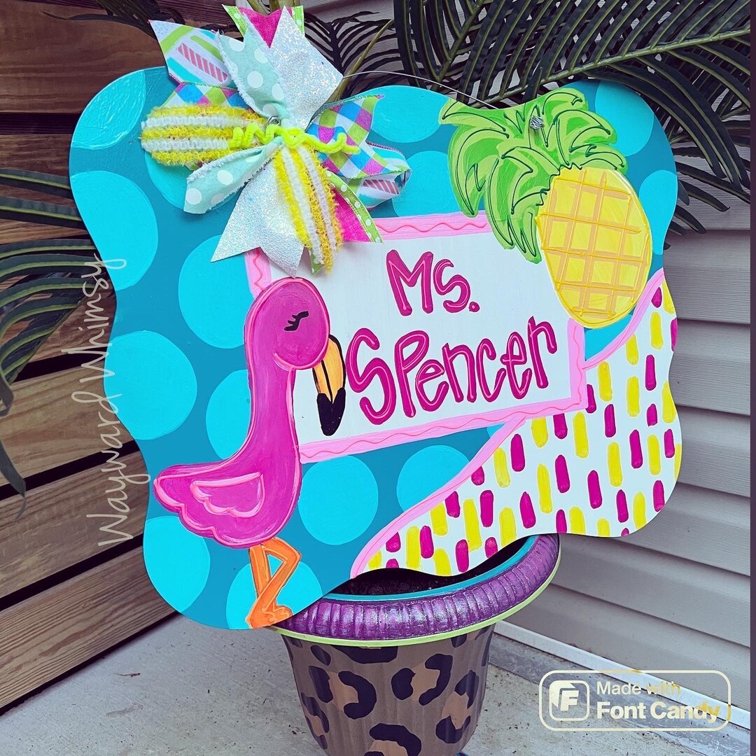 Pink Flamingo and Pineapple Wooden Door Hanger - Etsy