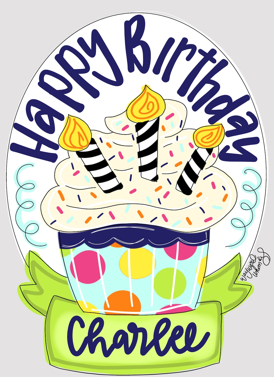 Happy Birthday Cupcake With Banner Door Hanger Downloadable File ...