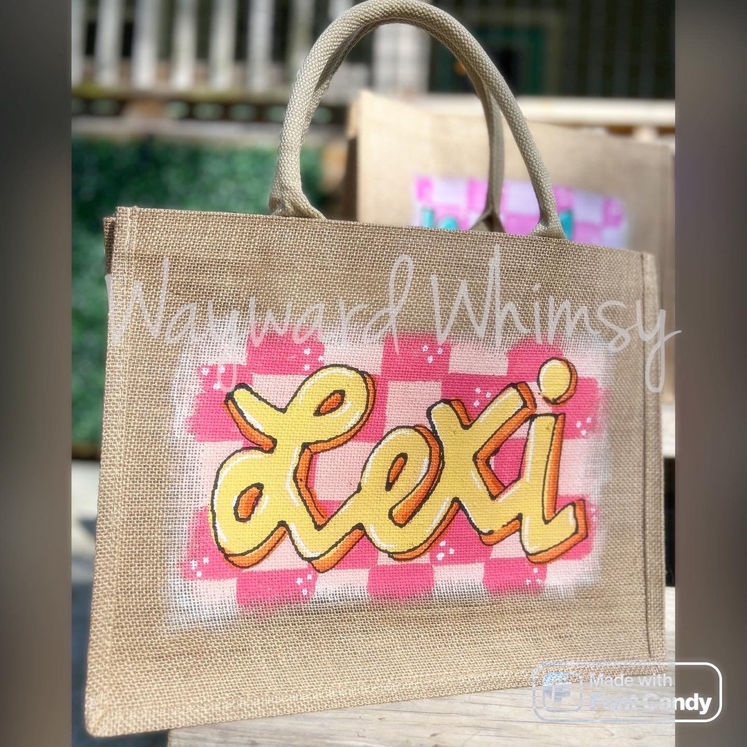 Hand Painted Jute Canvas Tote Bag- Reusable Tote- Purse- Diaper Bag - Etsy
