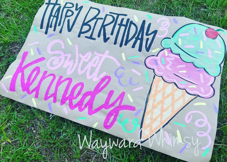 Hand Painted Custom Party Banner Birthday Banner Kraft Paper - Etsy