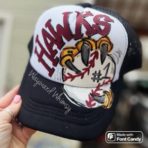 Handpainted Mesh Back Trucker Hat- Baseball Cap- Snap Back- High School ...