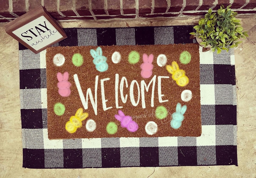 Handlettered Coir Doormat- Welcome Easter Bunnies 30x17 - Etsy