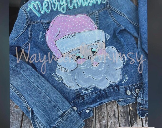 Upcycled Hand Painted Santa Claus Christmas Painted Jean Jacket- Denim ...