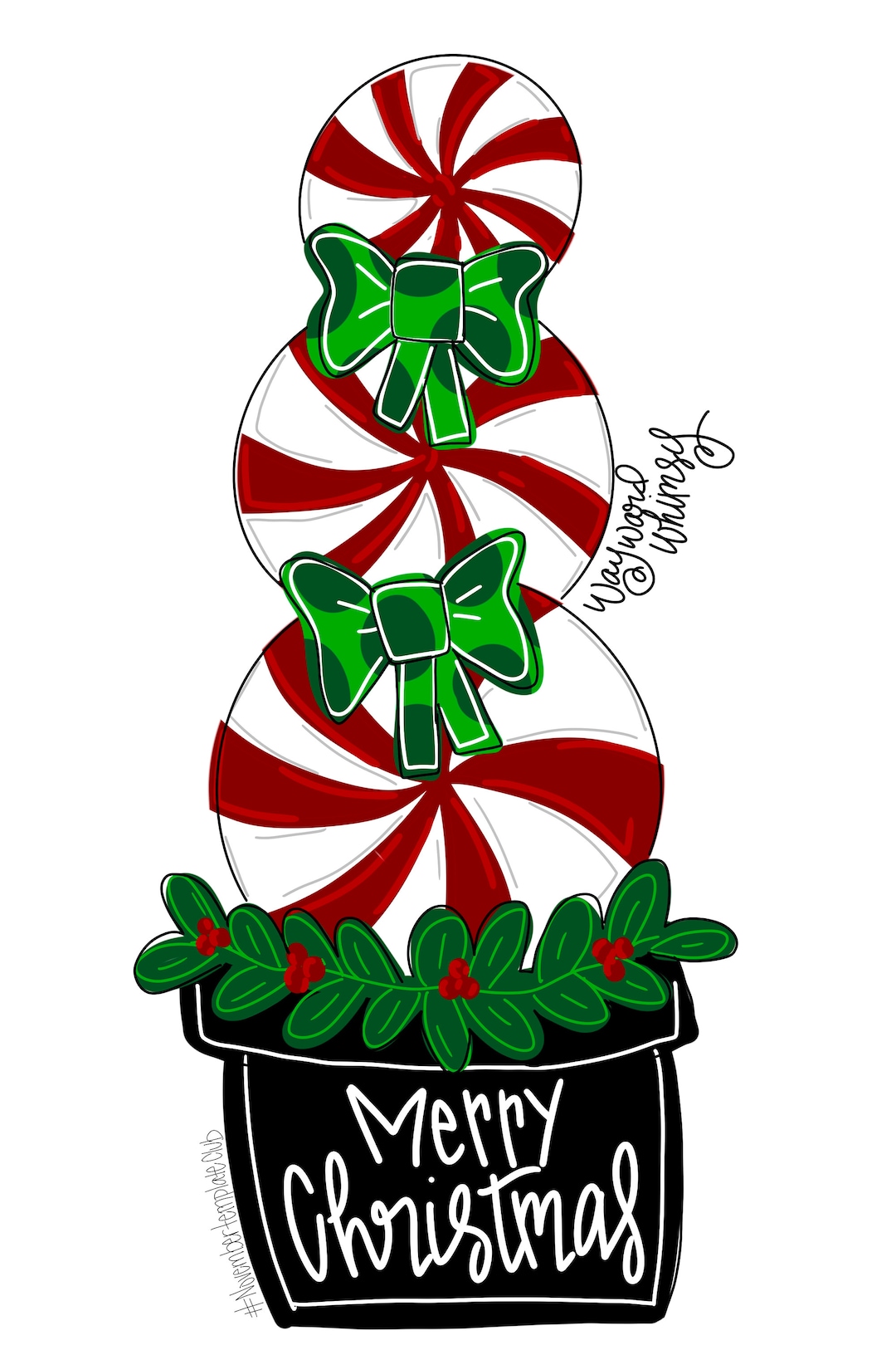 Peppermint Topiary Door Hanger Downloadable File Printable Template - Etsy