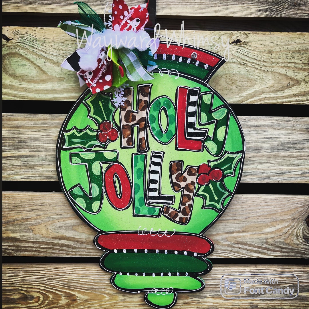 Holly Jolly Christmas Ornament Wooden Door Hanger - Etsy