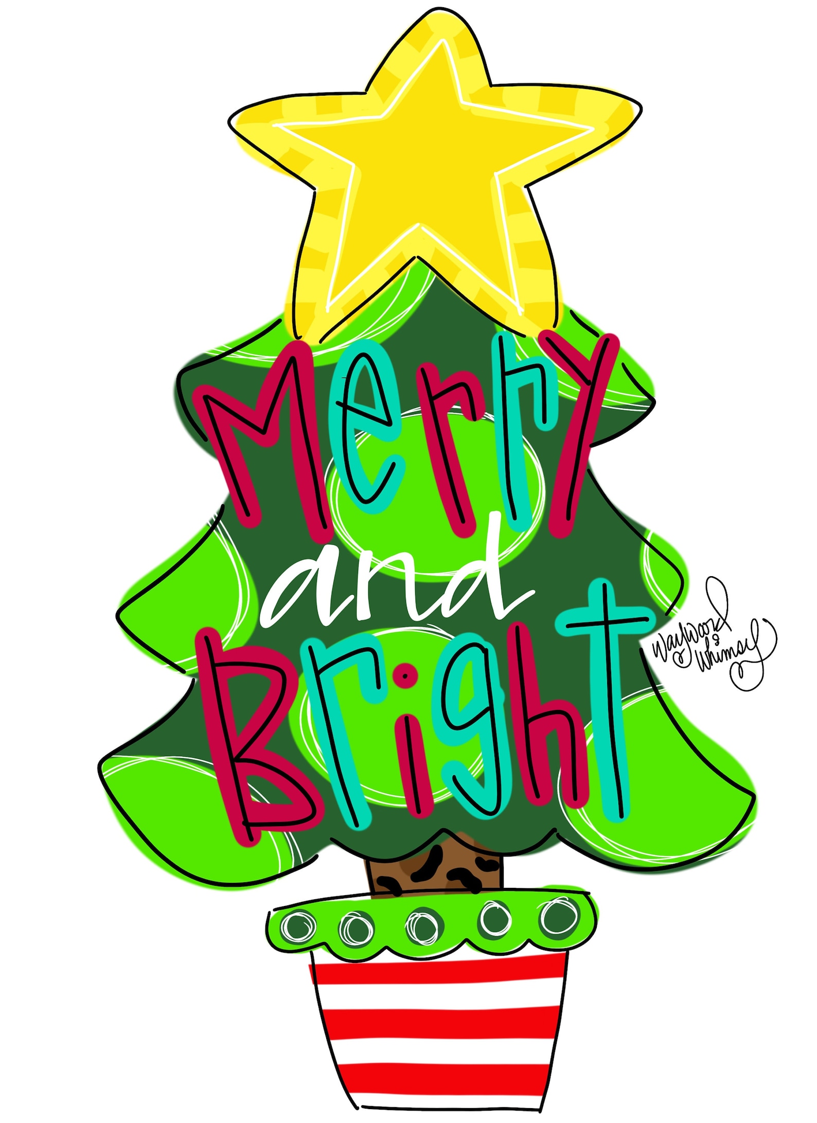 Merry and Bright Christmas Tree Door Hanger Downloadable File Printable ...