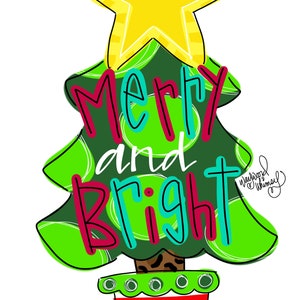 Merry and Bright Christmas Tree Door Hanger Downloadable File | Etsy