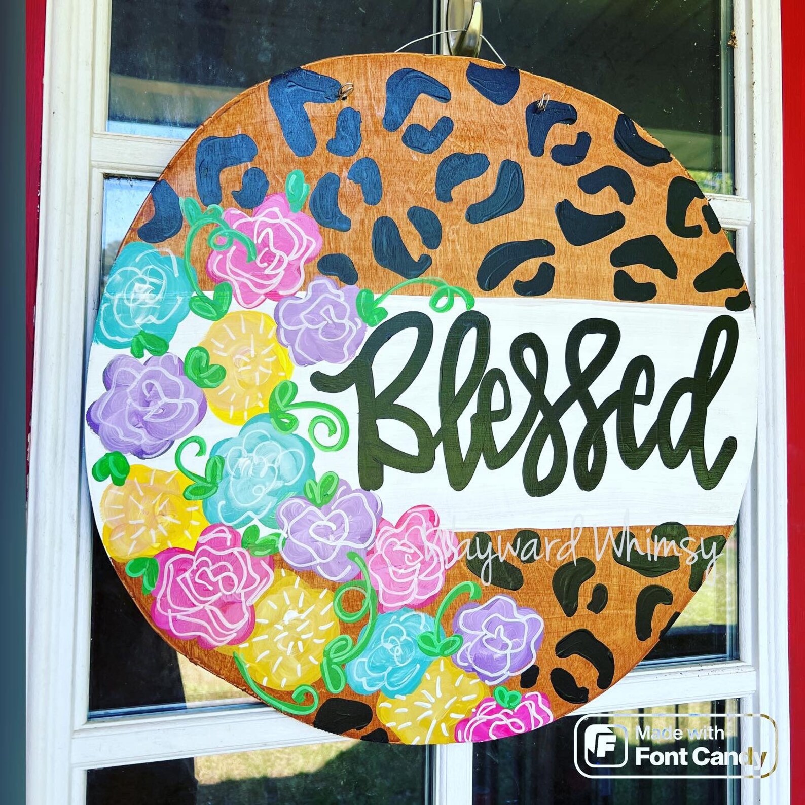 Floral and Animal Print Welcome Circle Door Sign Wooden Door - Etsy