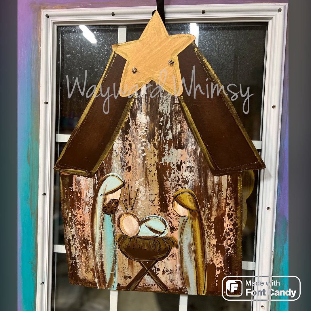 Christmas Nativity Manger Scene Decorations Wooden Door - Etsy