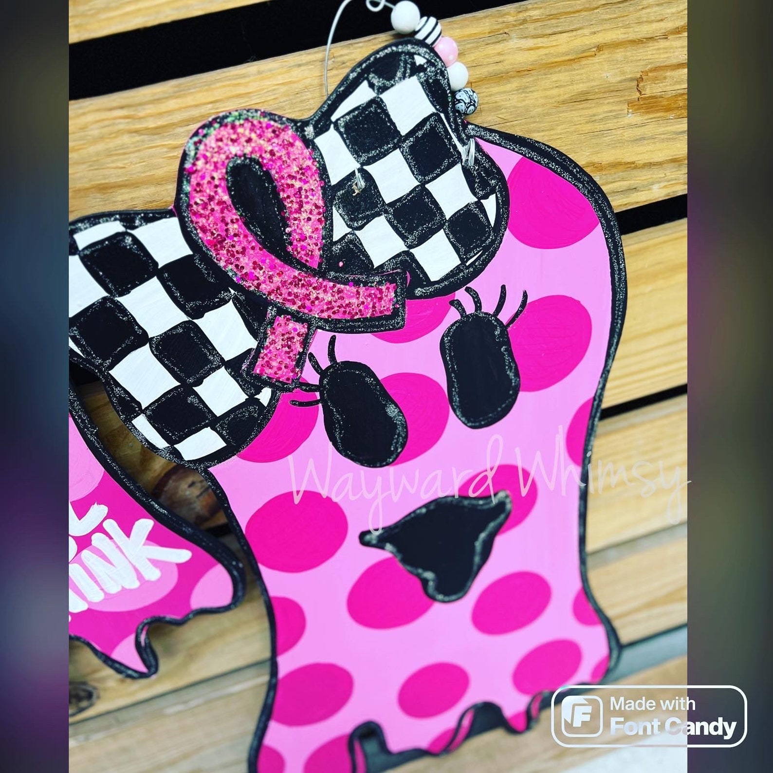 Pink Ghost- We Wear Pink- Breast Cancer Awareness-halloween Wooden Door ...