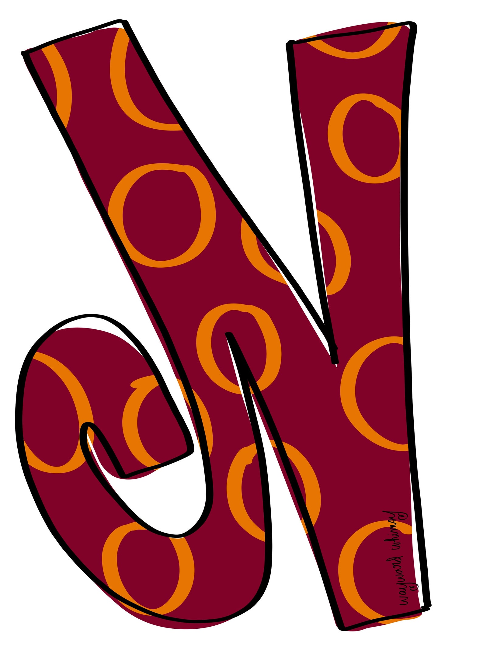 Letter N Whimsical Curly Font Door Hanger Downloadable File - Etsy