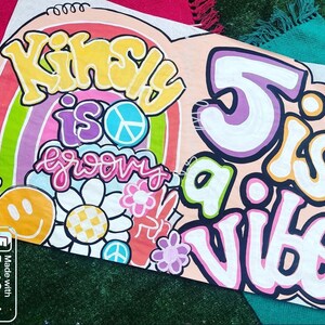 Hand Painted Custom Groovy Retro Rainbow Vibes Theme Birthday Banner ...