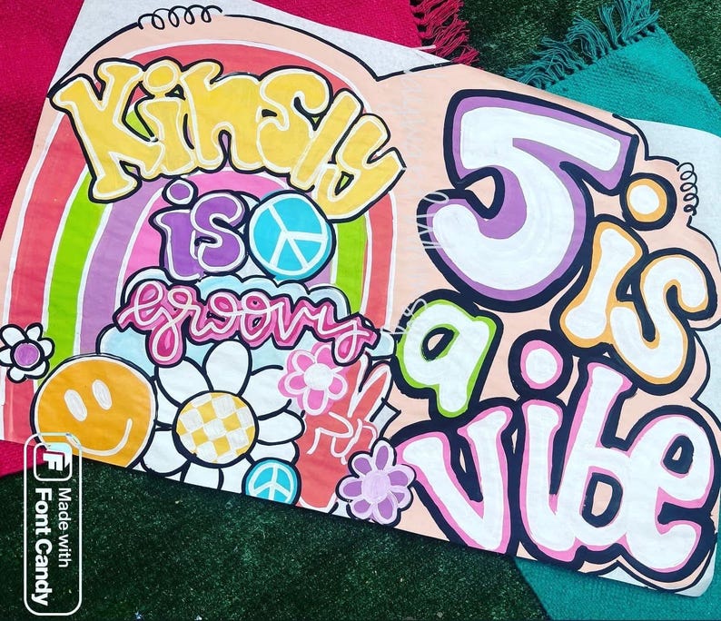 Hand Painted Custom Groovy Retro Rainbow Vibes Theme Birthday Banner ...