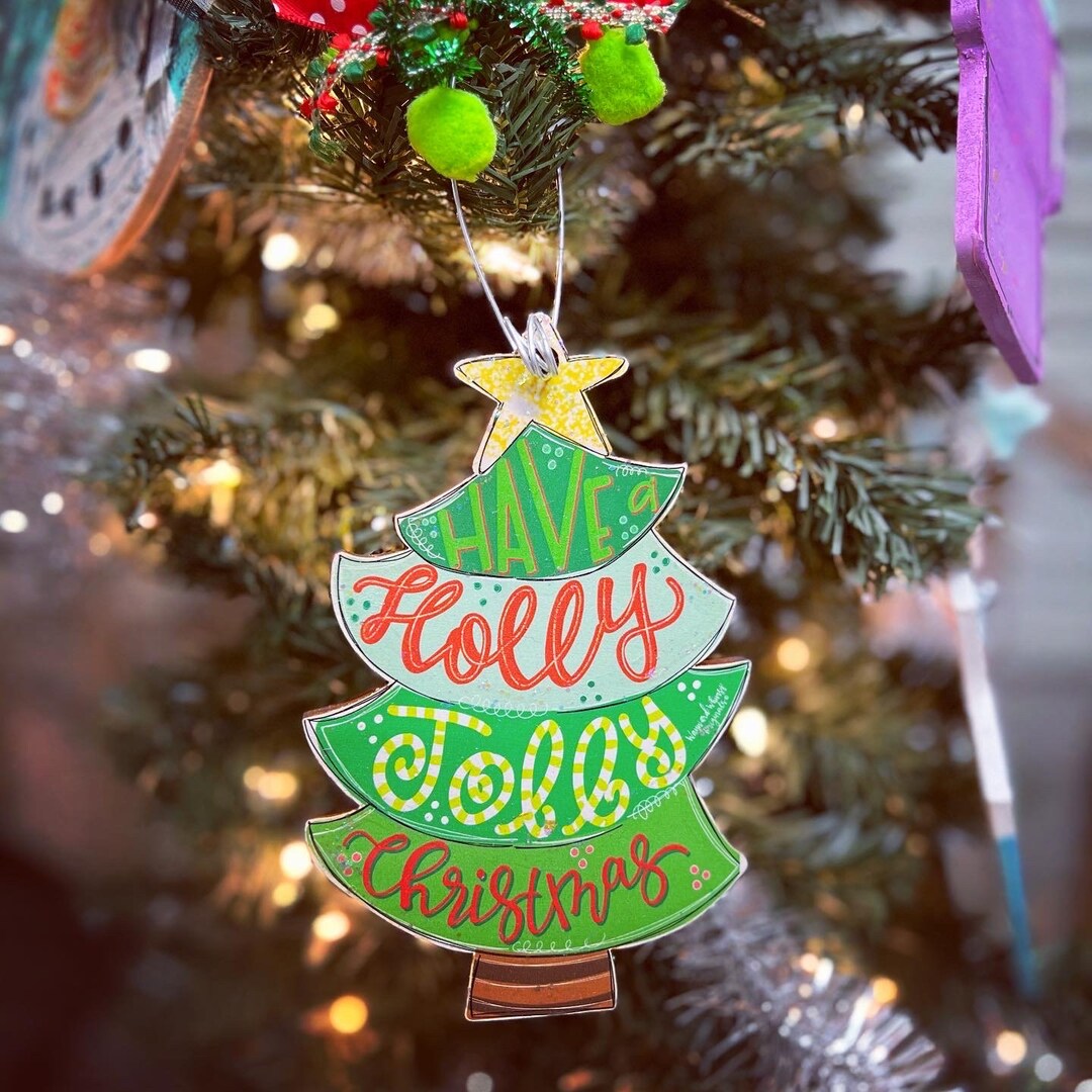 Holly Jolly Christmas Wooden Christmas Ornament - Etsy