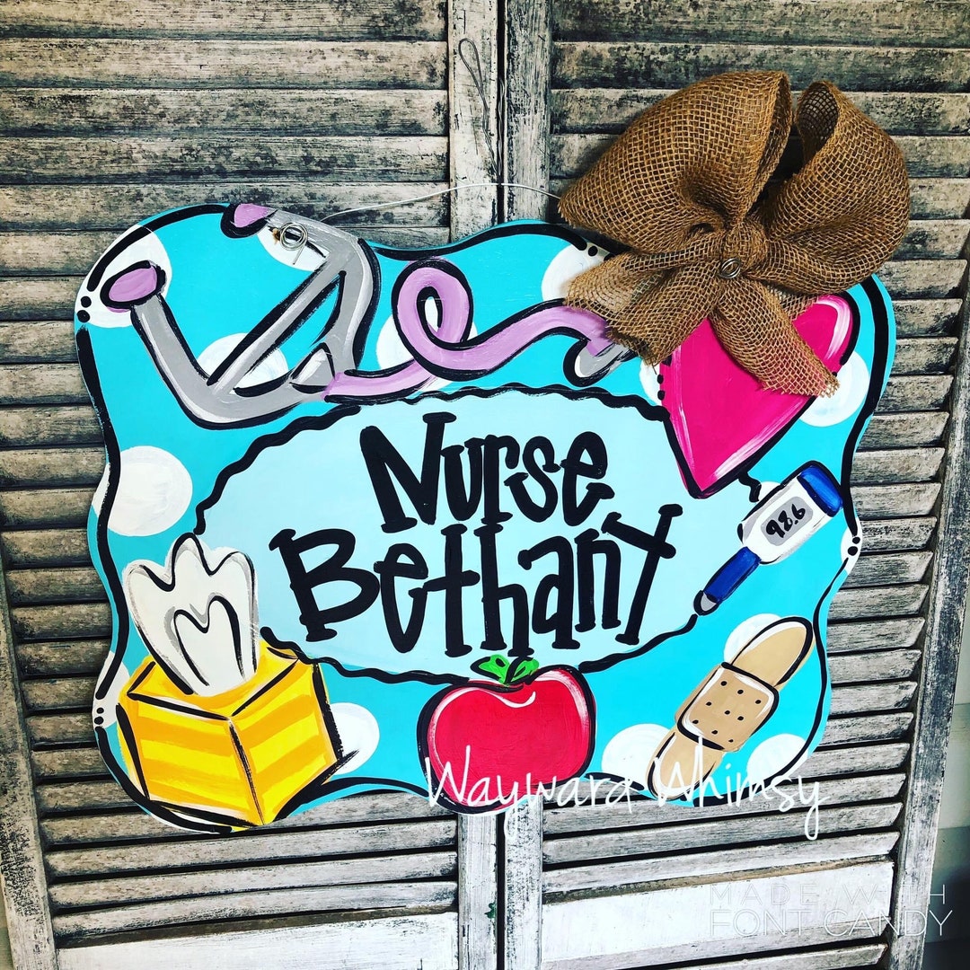 School Nurse- Nurse Station- Polka Dot Wooden Door Hanger- School ...