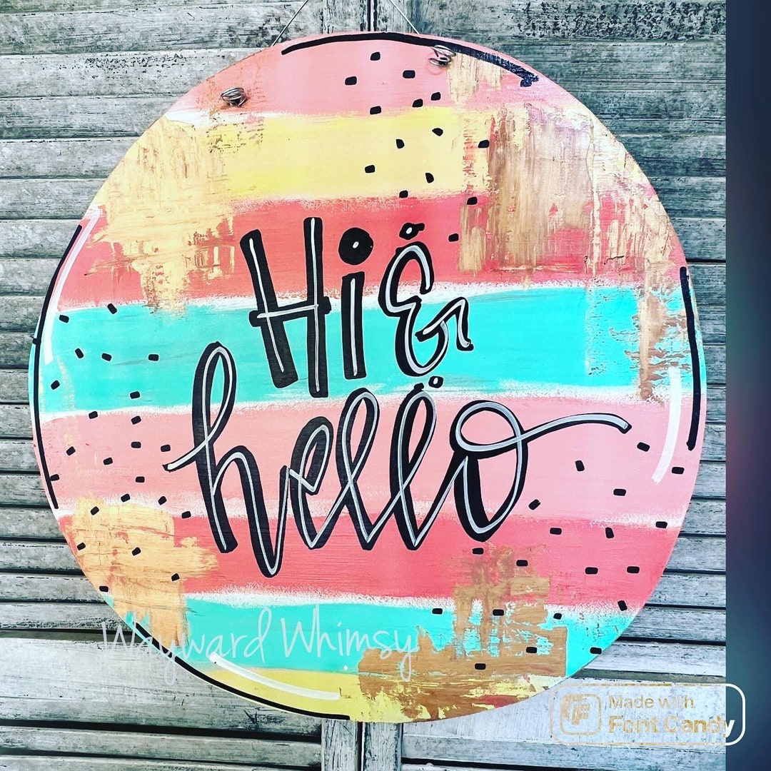 Hi & Hello Abstract Welcome Circle Door Sign Wooden Door Hanger - Etsy