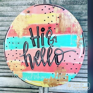 Hi & Hello Abstract Welcome Circle Door Sign Wooden Door Hanger - Etsy
