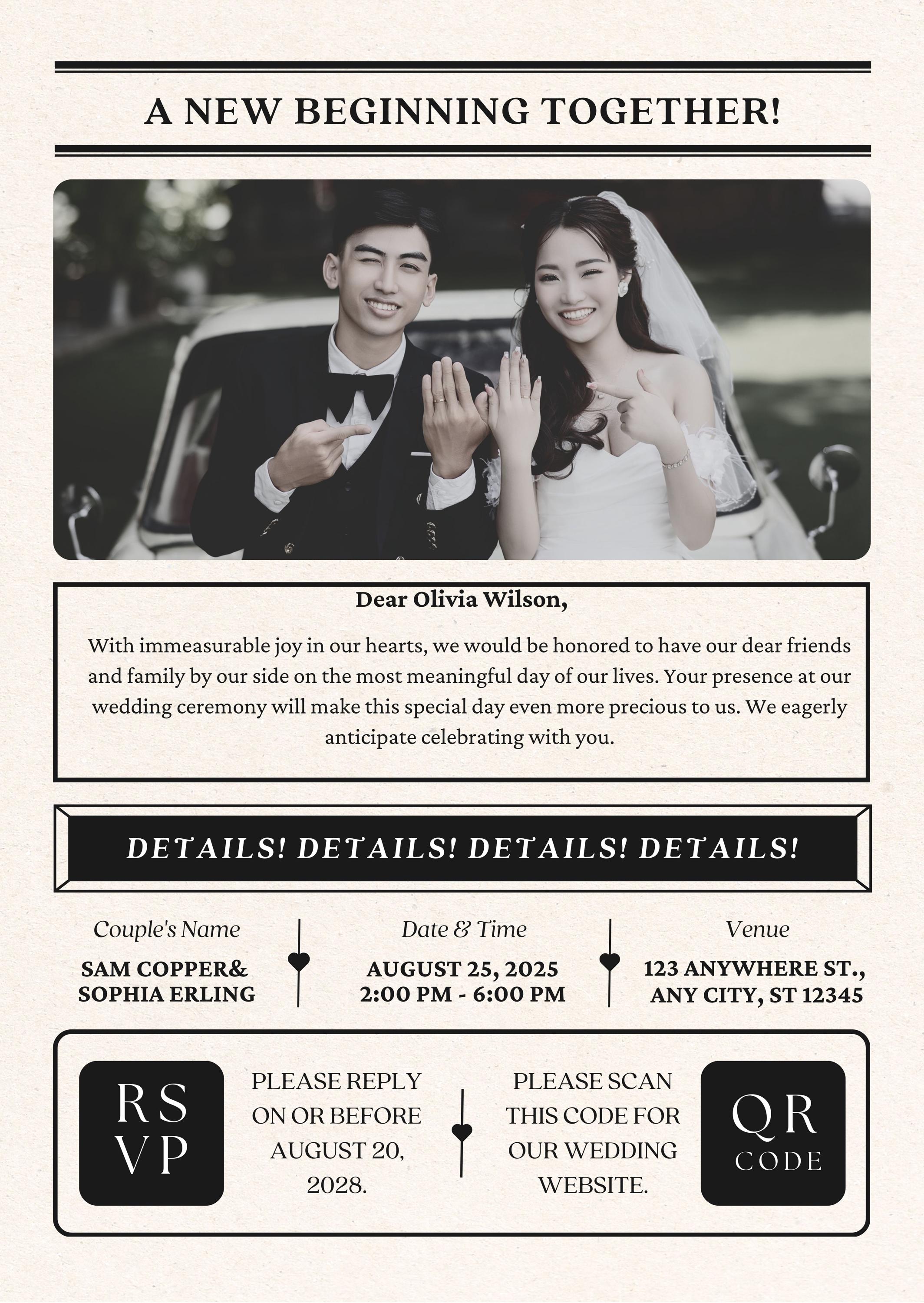Editable Newspaper Wedding Invite, Vintage Save the Date, Retro Canva ...