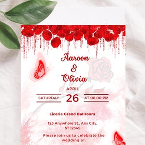 Red Rose Petals Wedding Invitation Template: Editable Digital Download ...