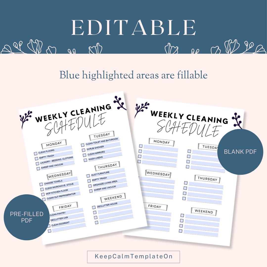 Weekly Cleaning Schedule: Editable Chore Chart (printable PDF) - Etsy