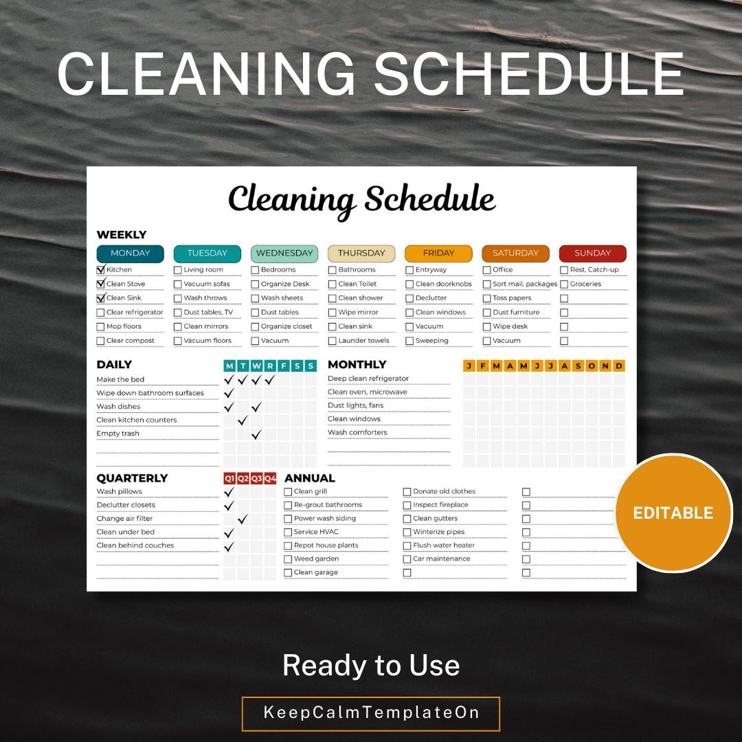 Weekly, Monthly, Yearly Cleaning Schedule | Printable Cleaning ...
