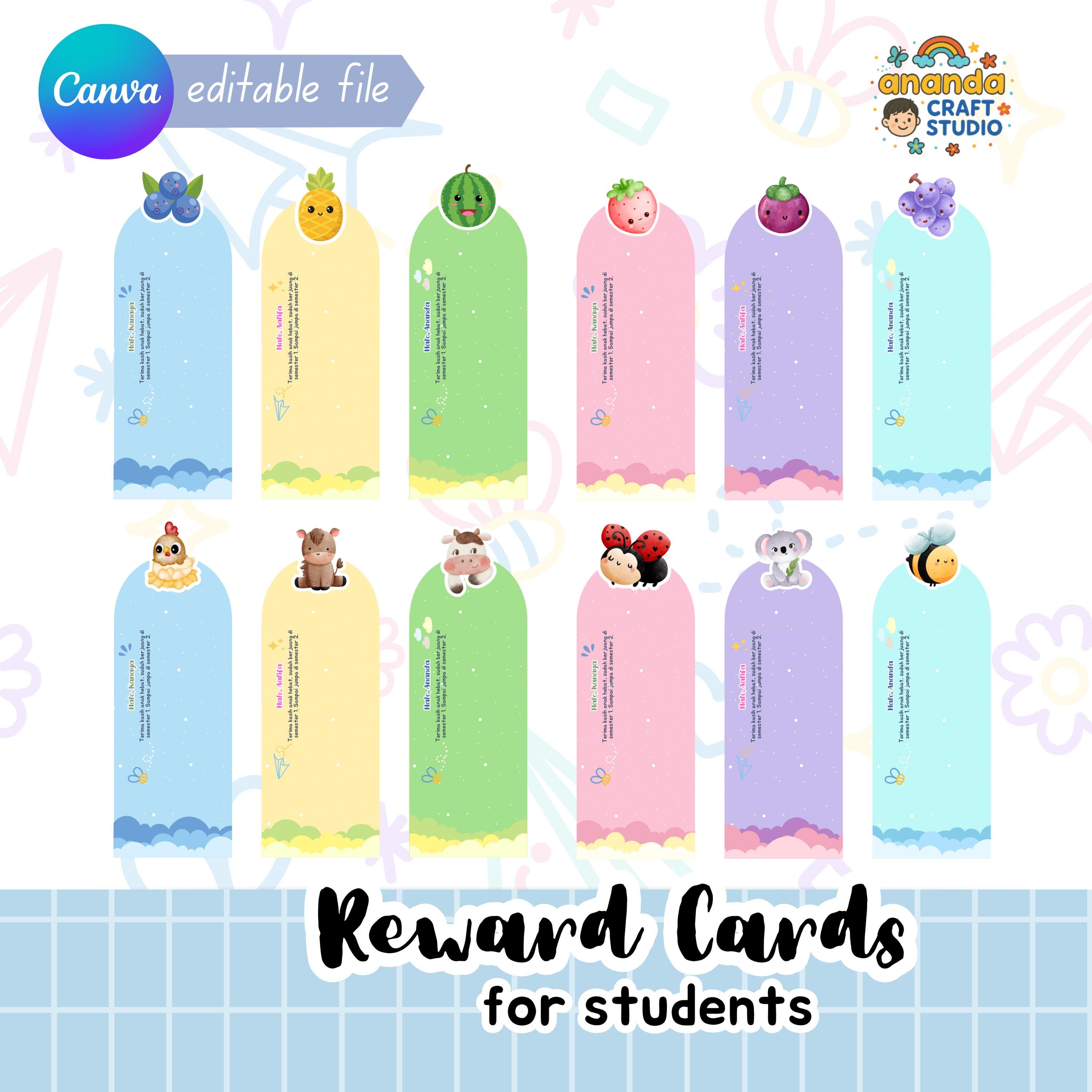 Printable Student Reward Cards, Editable Canva Template (digital ...