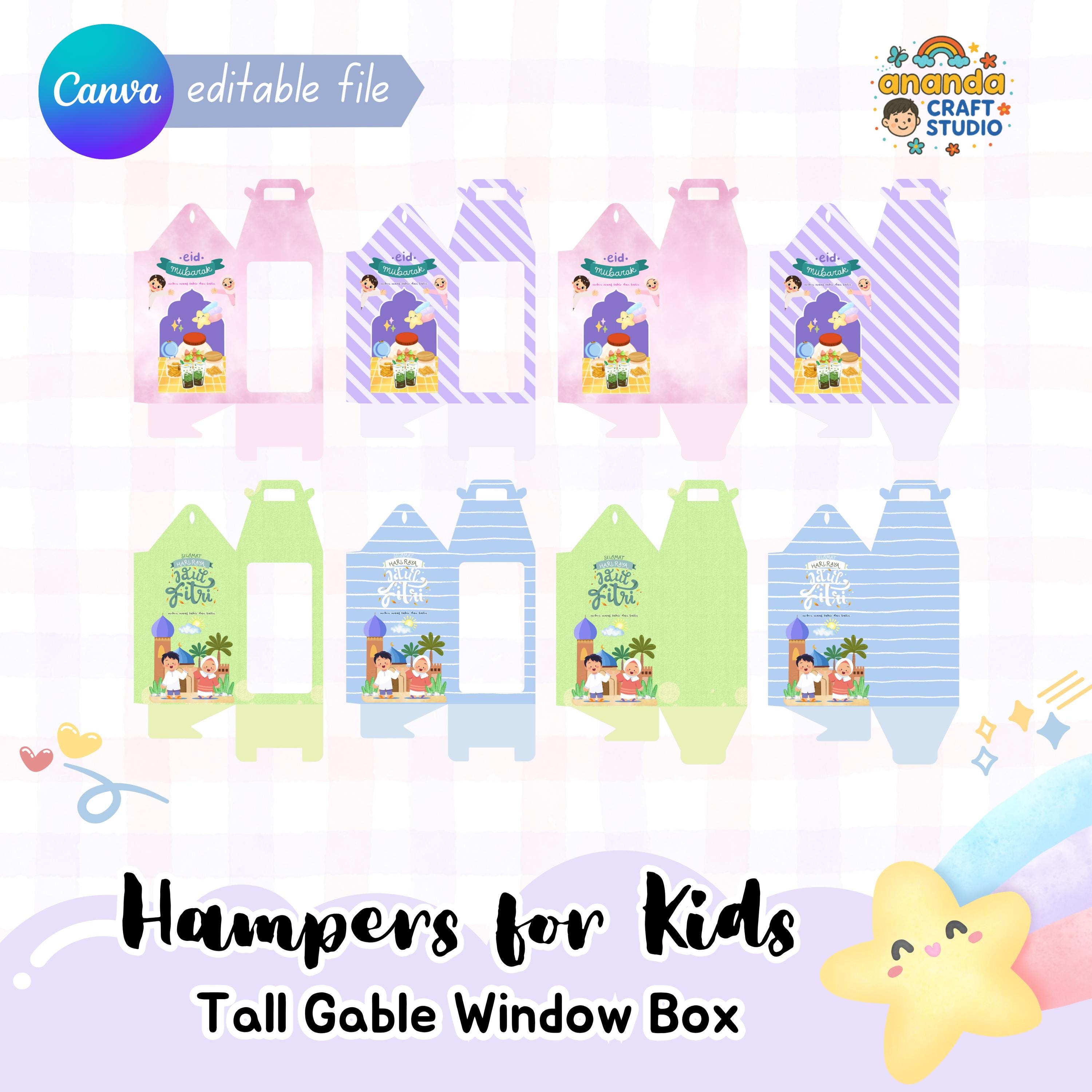 Editable Hampers Gable Box With Window, Canva Template for Kids Gift ...