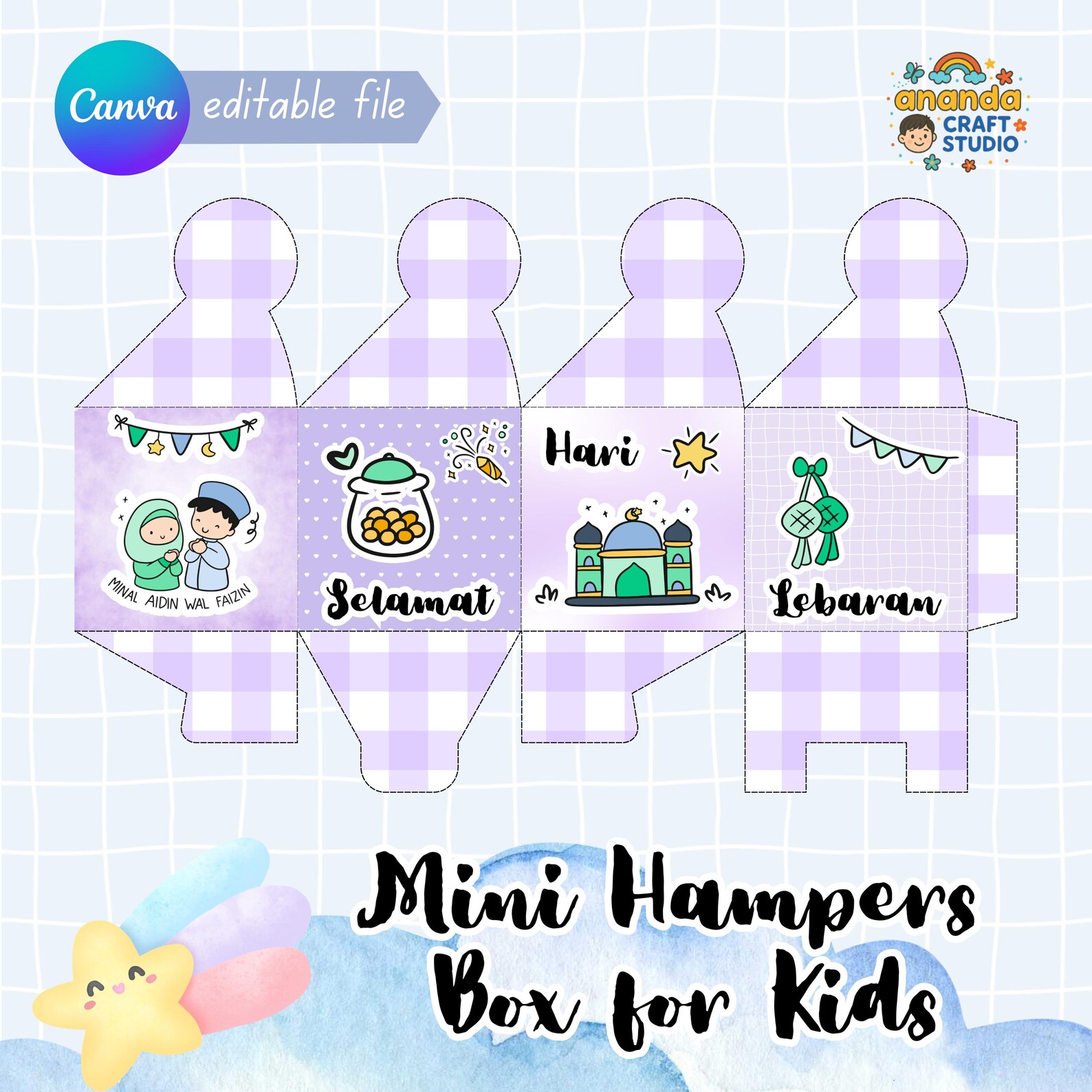 Mini Hampers Box for Kids, Editable Canva Template, Printable Gift Box ...