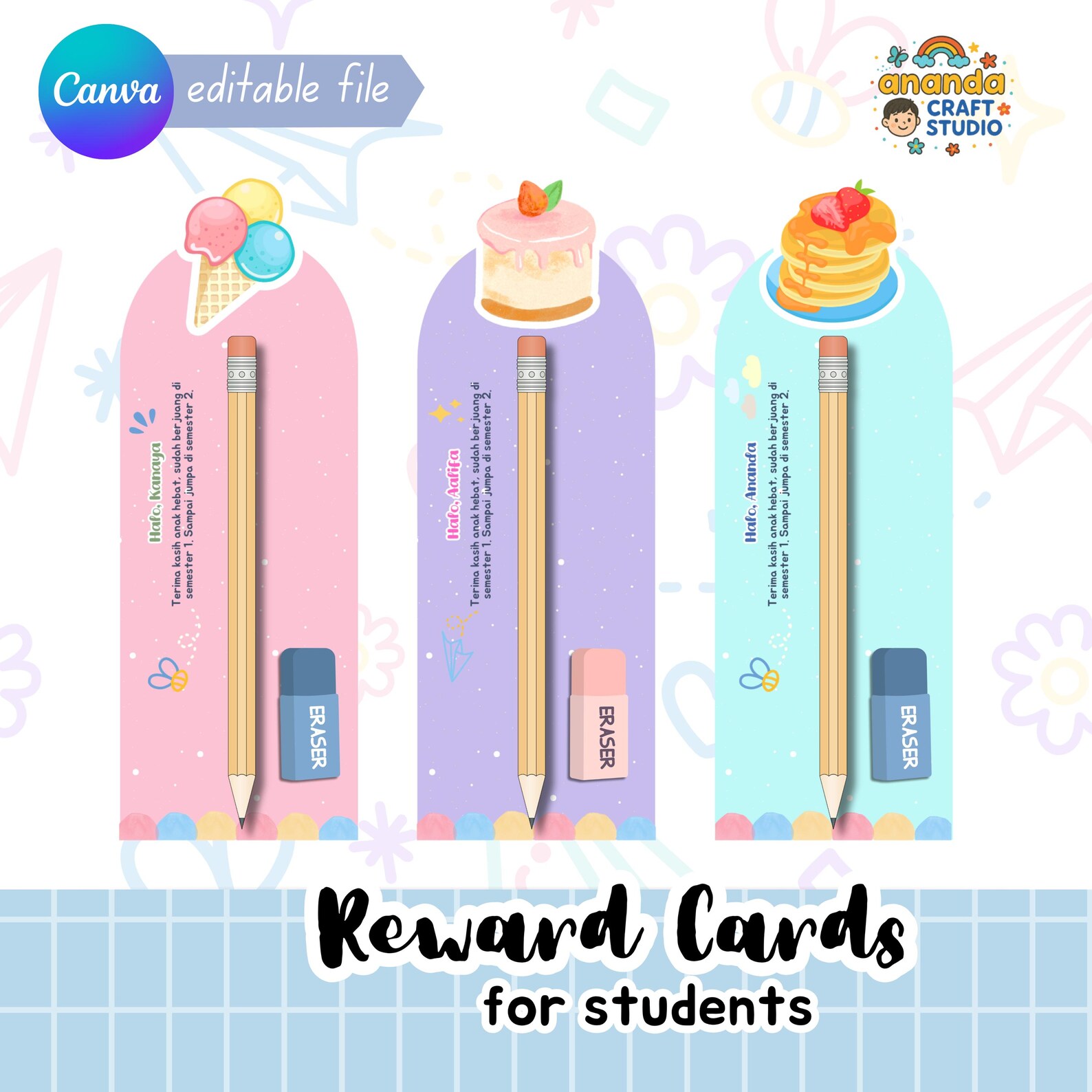 Printable Student Reward Cards, Editable Canva Template (digital ...